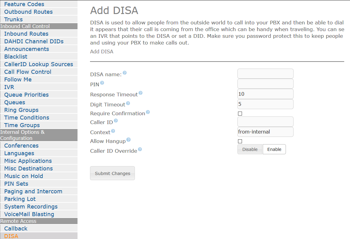 دسترسي به بوق داخلي از بيرون (DISA) | ایزابل Issabel